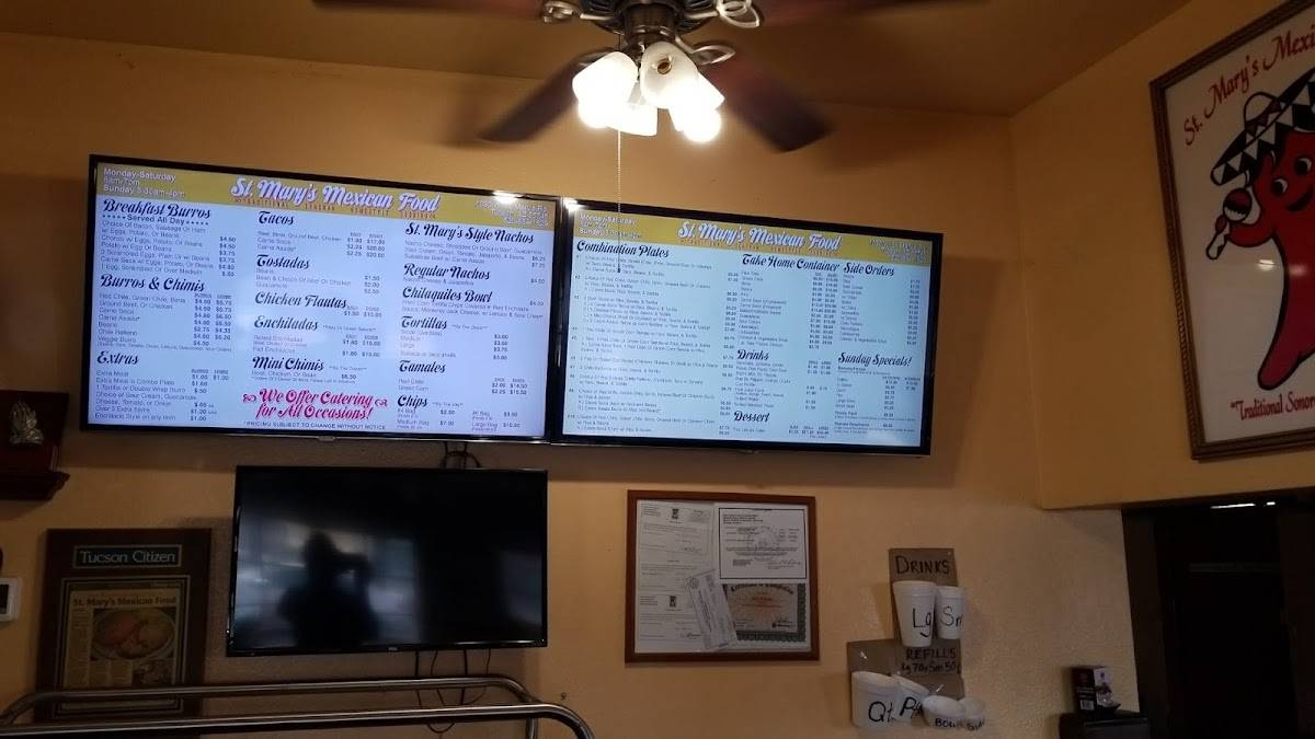Menu at St. Mary's Mexican Food restaurant, Tucson