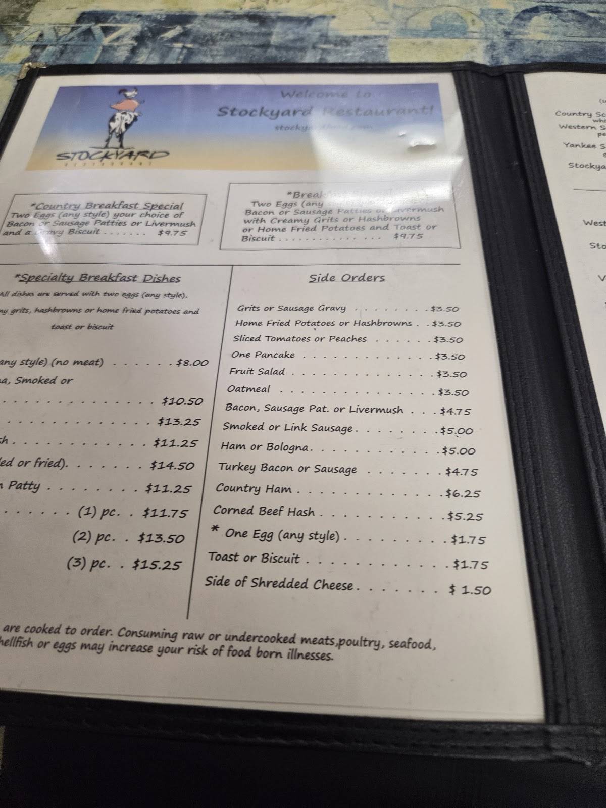 Menu at Stockyard Restaurant, Charlotte, Rozzelles Ferry Rd