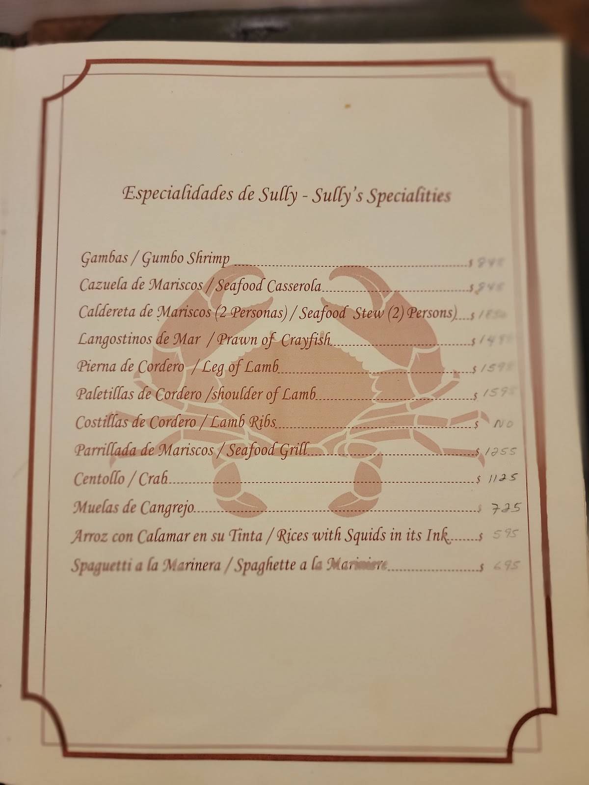 Carta de Restaurant Sully, Santo Domingo