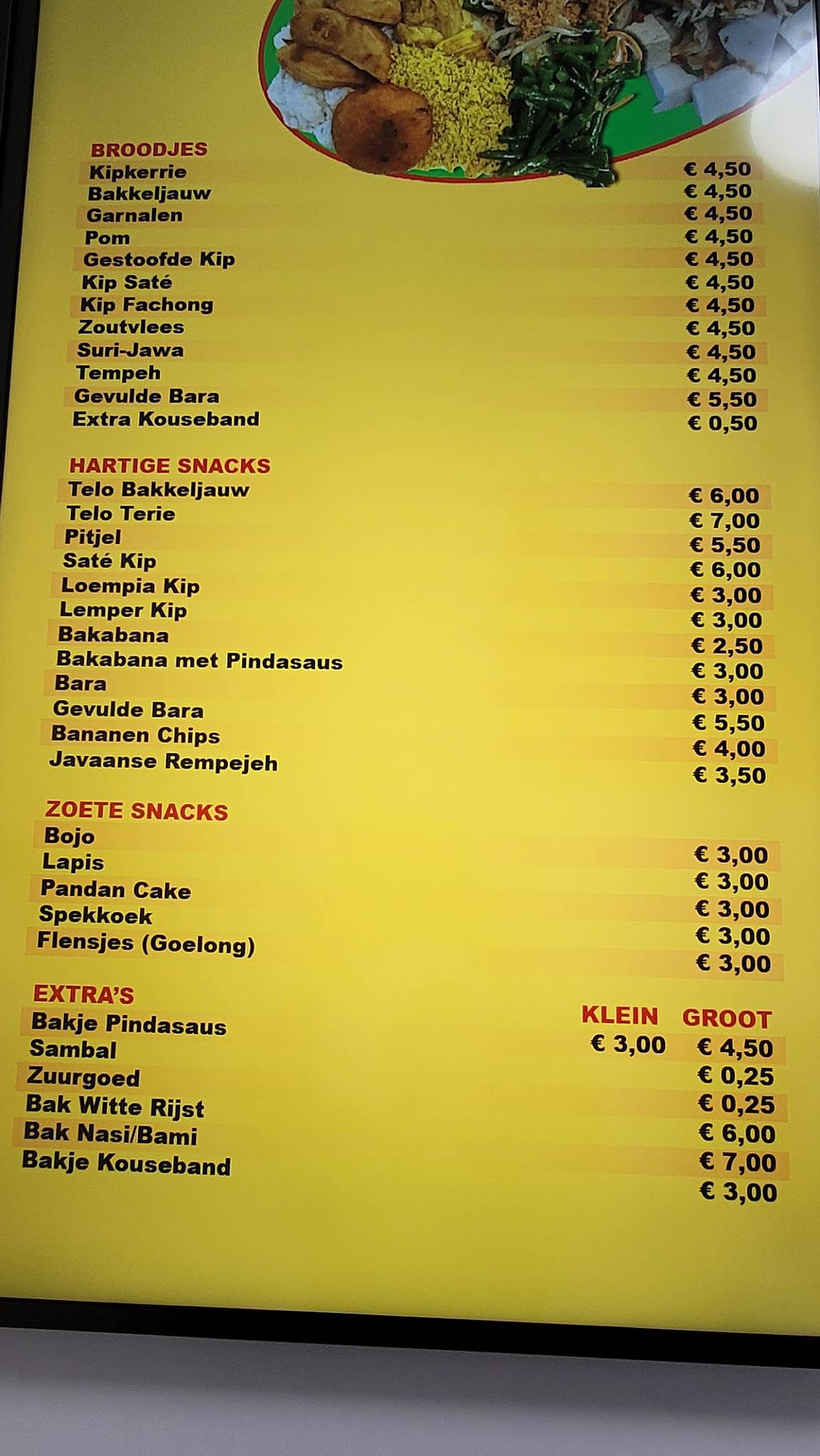 Menu at Suri-Jawa, Breda