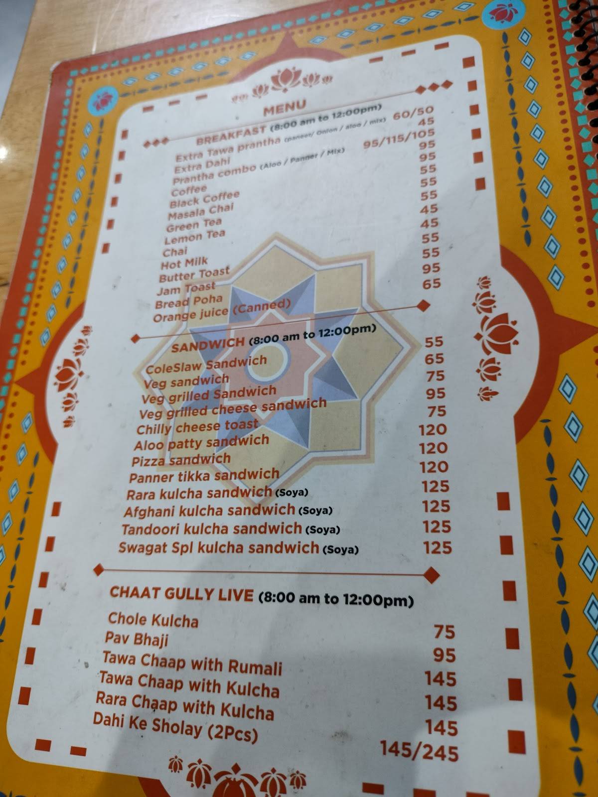 Menu at Swagat - food palette of India, New Delhi