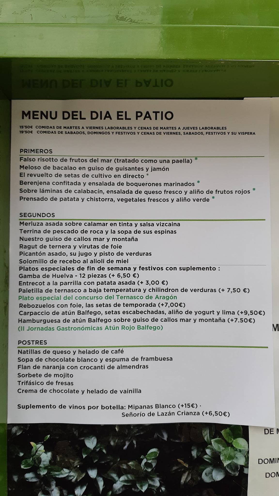 Carta del restaurante Taberna El Patio, Barbastro