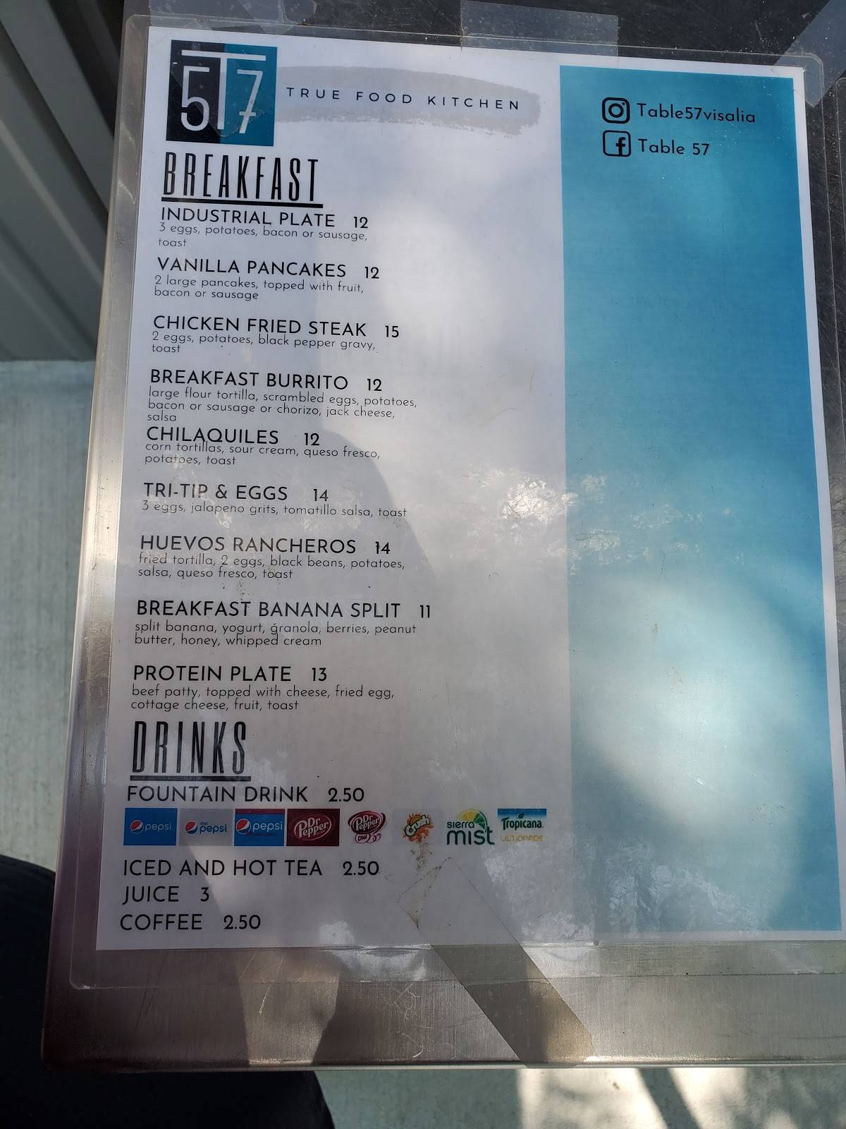 Menu at Table 57 restaurant, Visalia