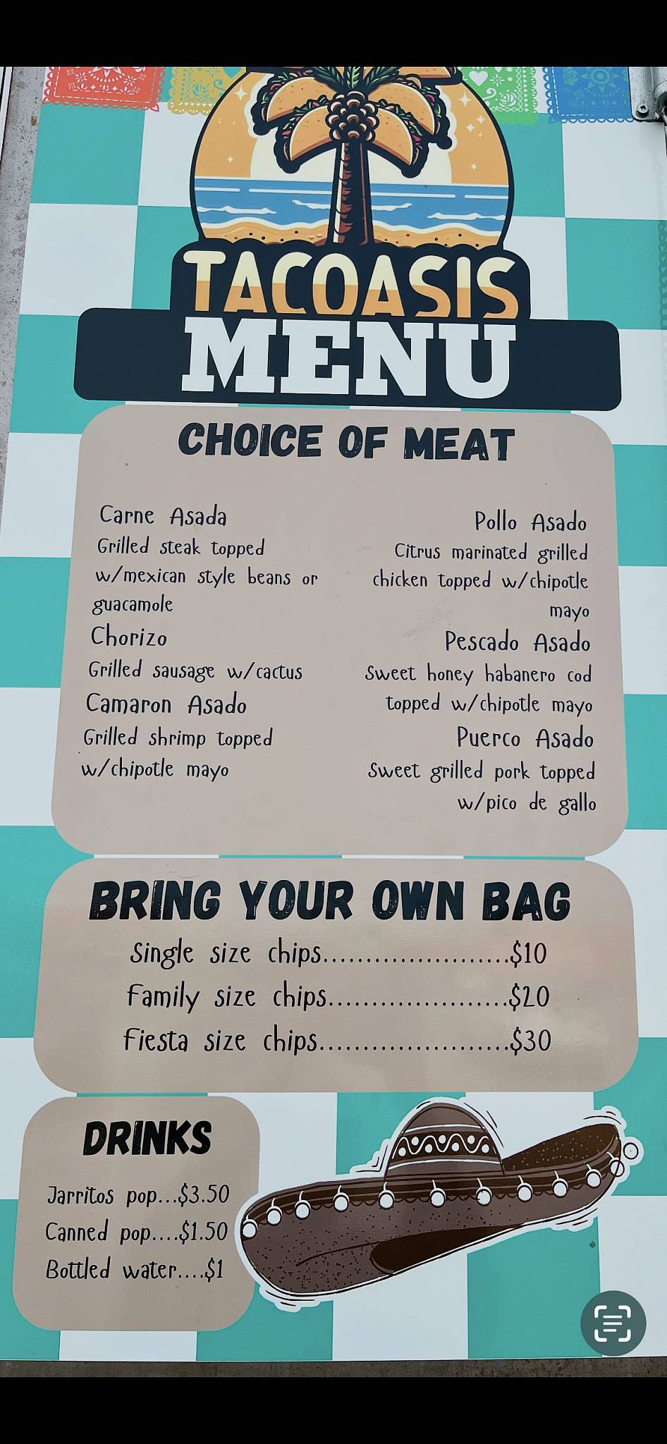 Menu at TacOasis restaurant, St. Catharines