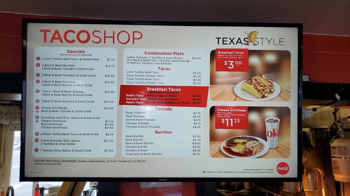 Menu at Taco Shop restaurant, Moses Lake, 319 W 4th Ave