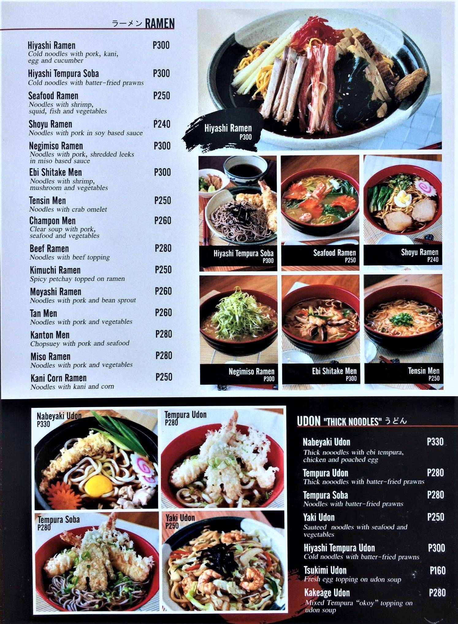 Menu at Tadakuma Ramen Tei Obrero restaurant, Davao City