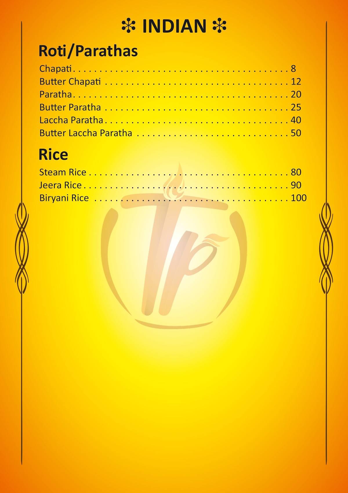 Menu at Tandoor Palace, Mumbai