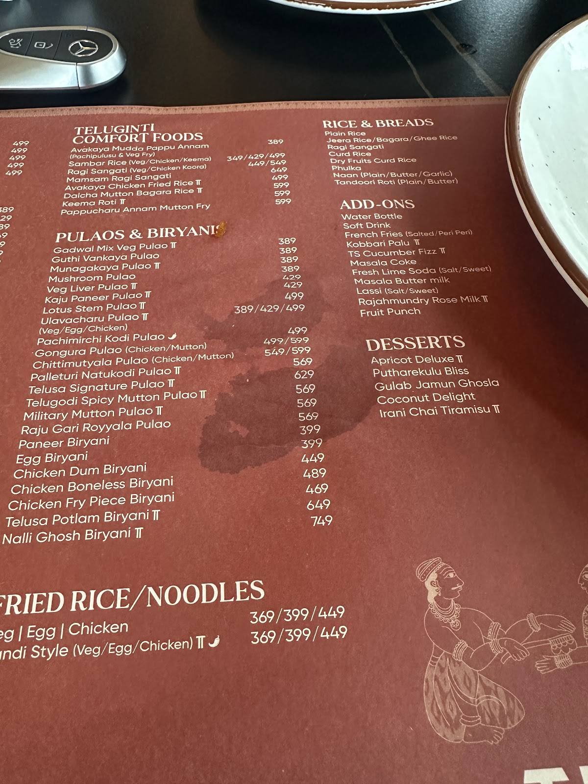 Menu at Telusa Telugu Kitchen and Bar, Hyderabad