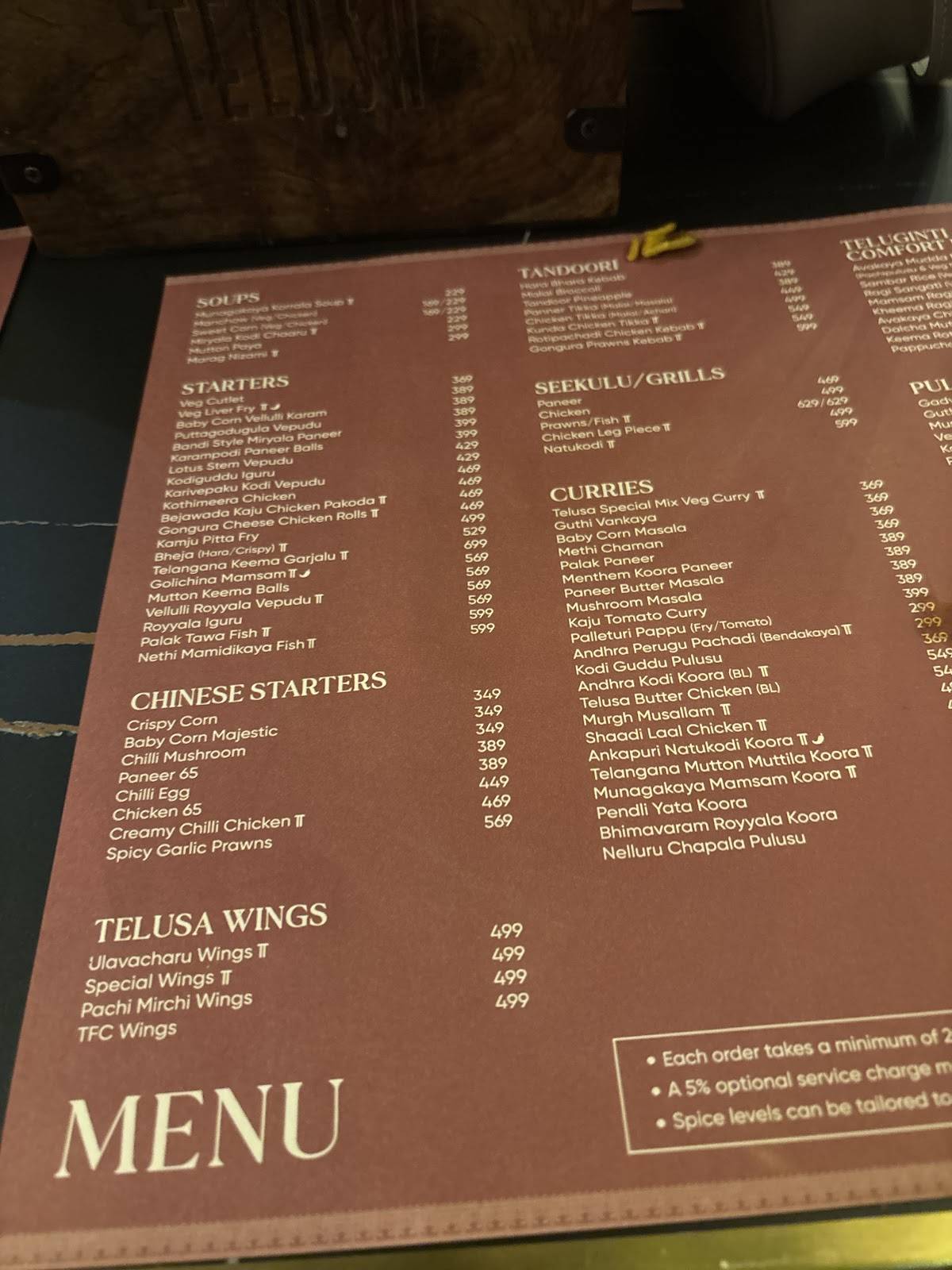 Menu at Telusa Telugu Kitchen and Bar, Hyderabad