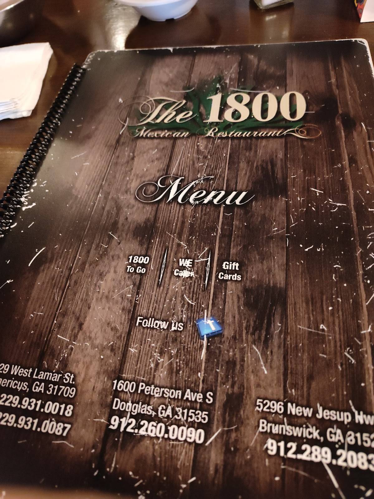 Menu at The 1800 Mexican Restaurant, Americus