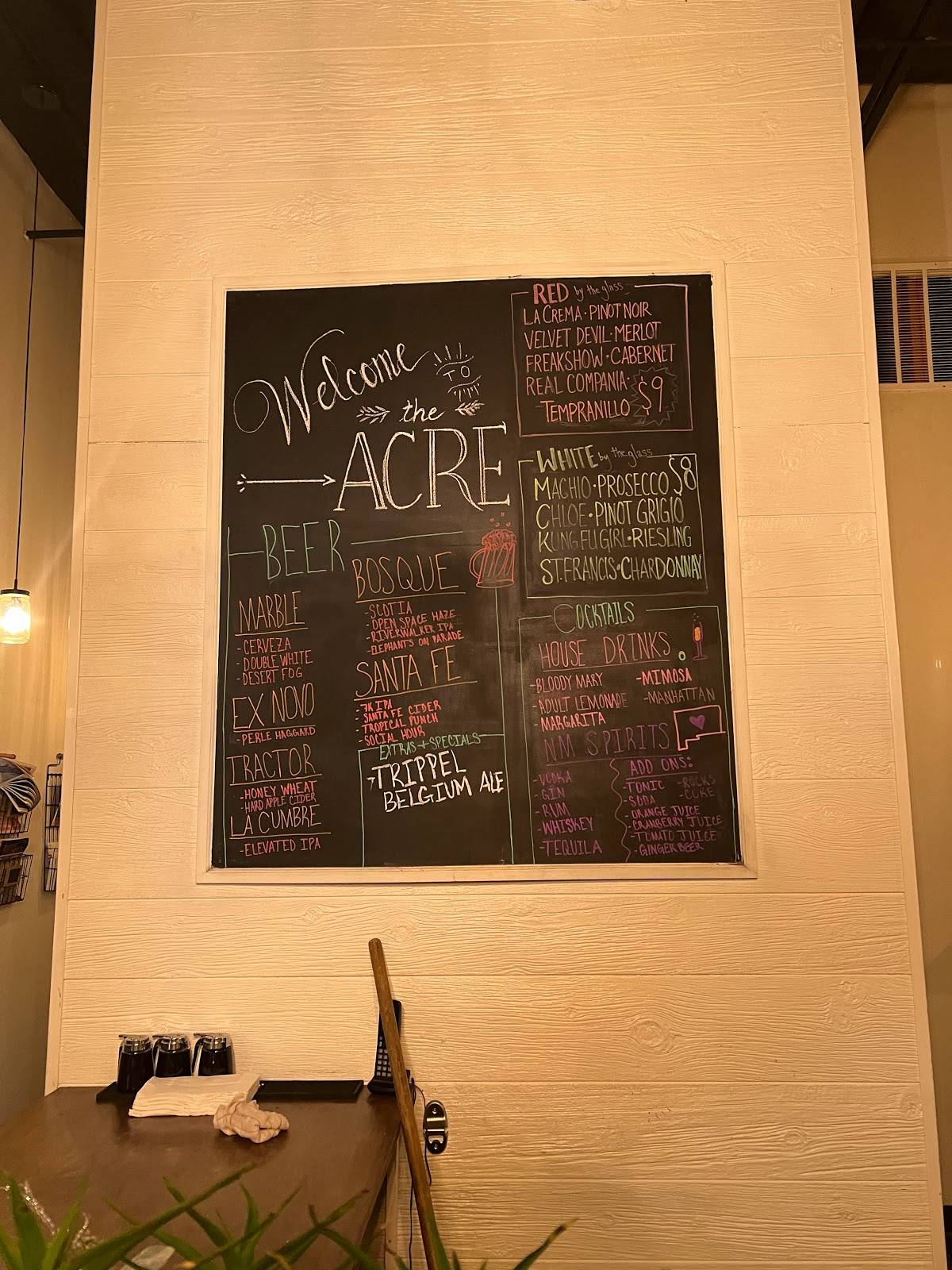 Menu at The Acre restaurant, Albuquerque