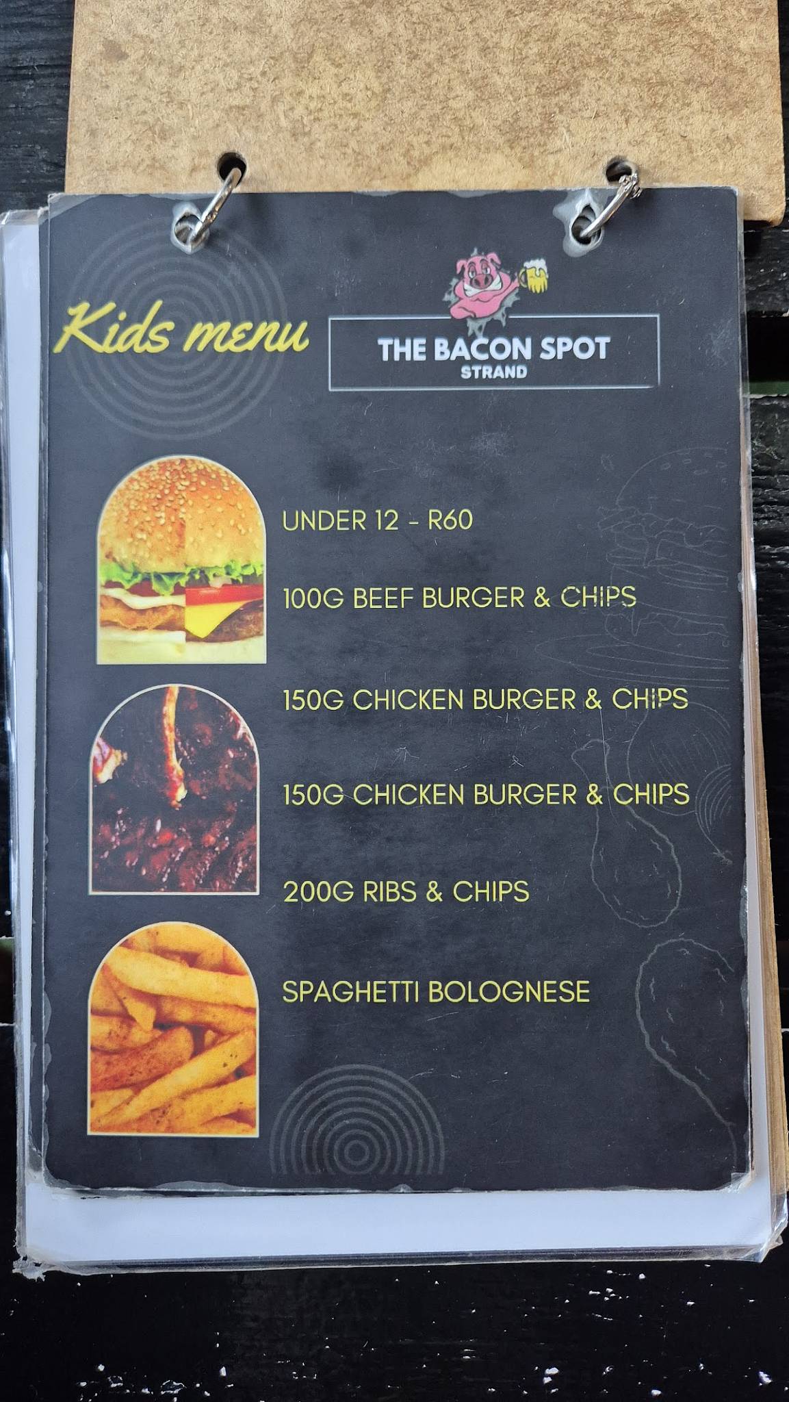 Menu at The Bacon Spot restaurant, Cape Town