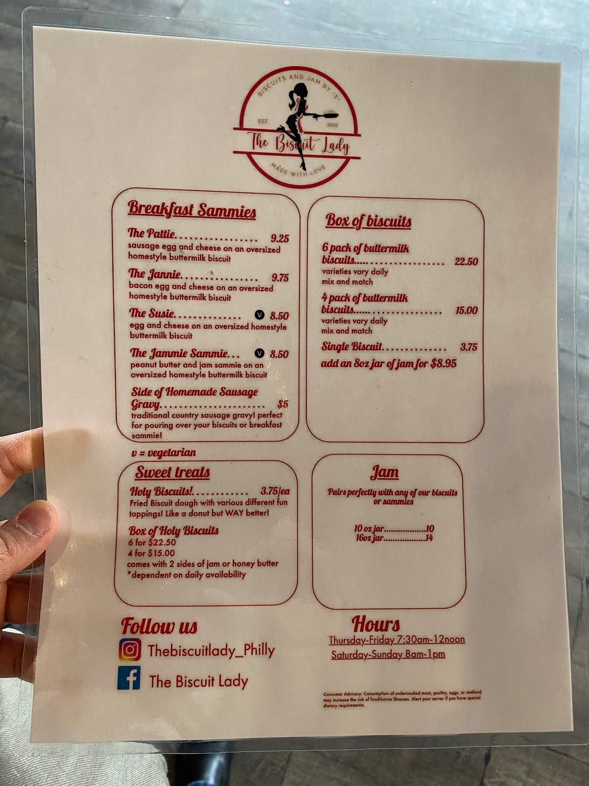 Menu at The Biscuit Lady, Philadelphia
