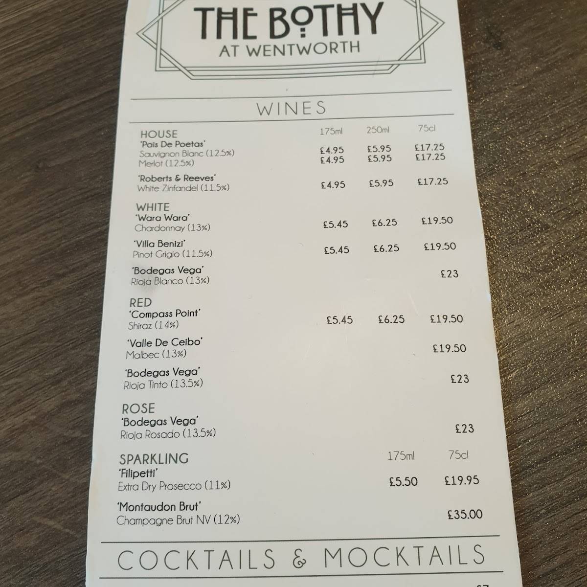 Menu at The Bothy restaurant, Rotherham