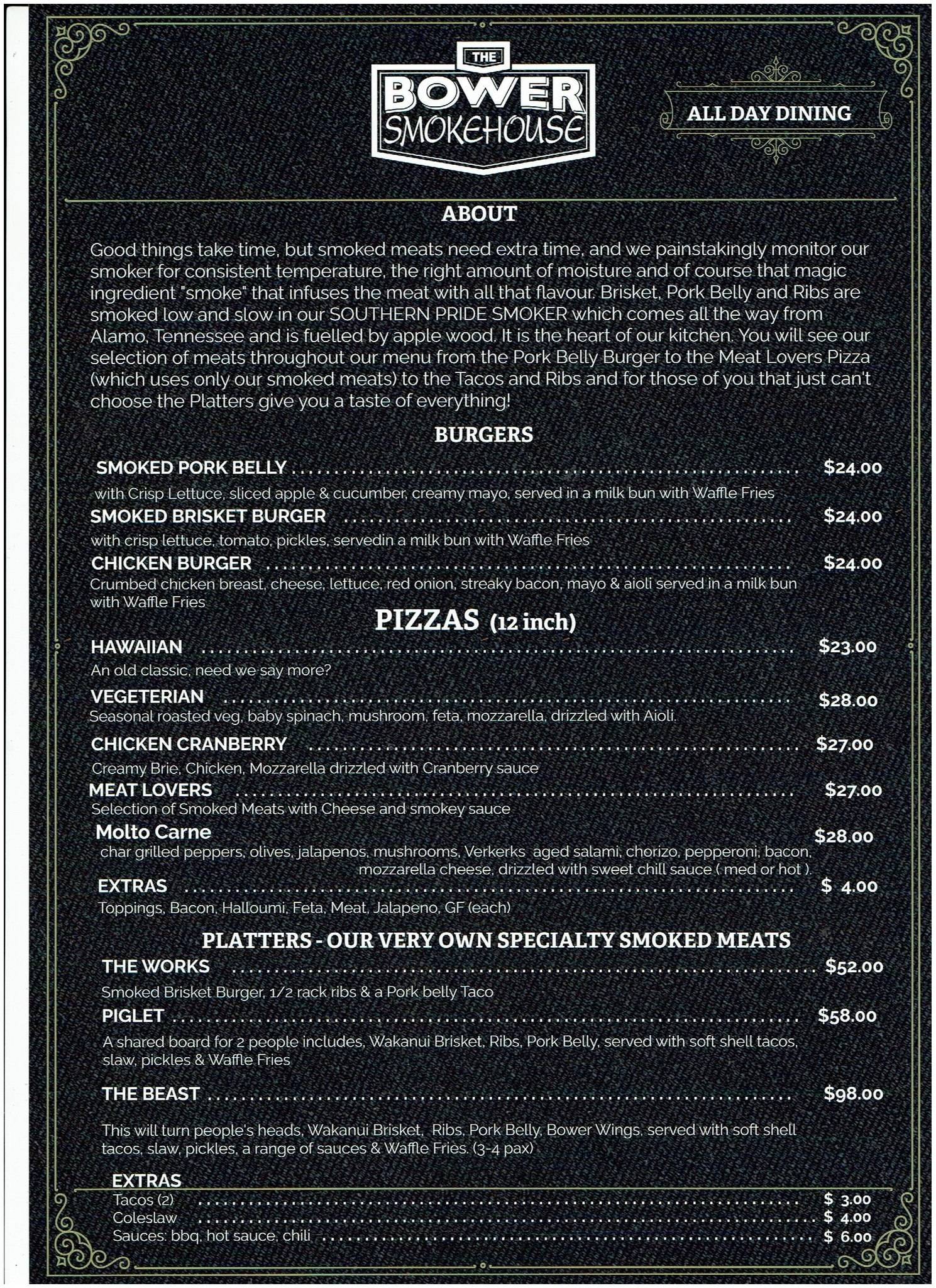 Menu at The Bower pub & bar, Christchurch