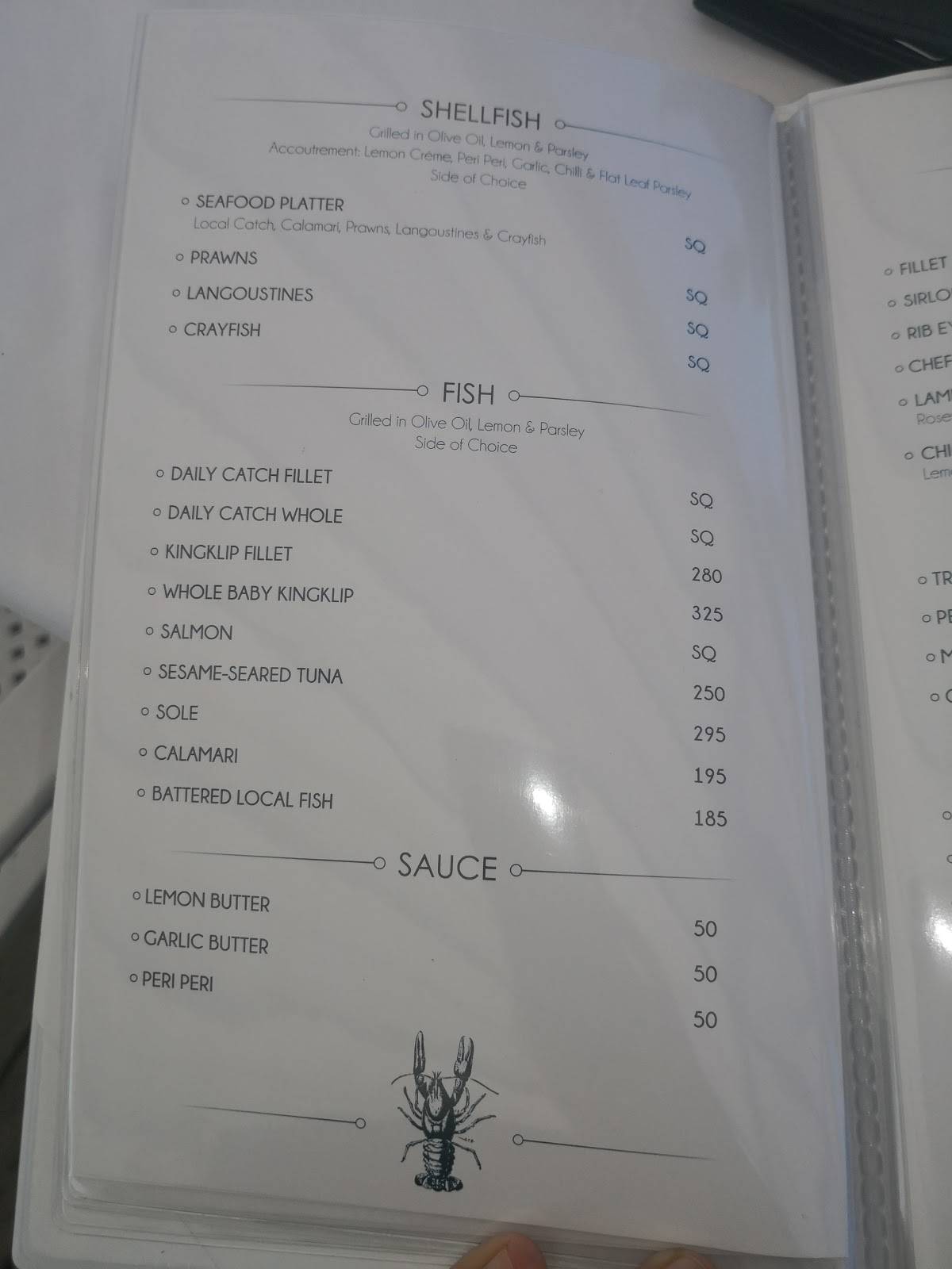Menu at The Bungalow restaurant, Cape Town, Glen Country Club, 3 ...