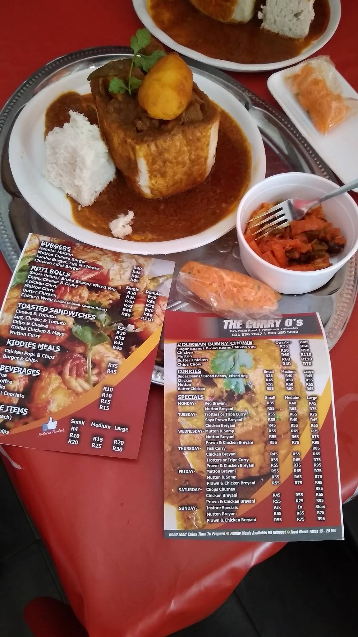 Menu at The Curry O's restaurant, Pinetown