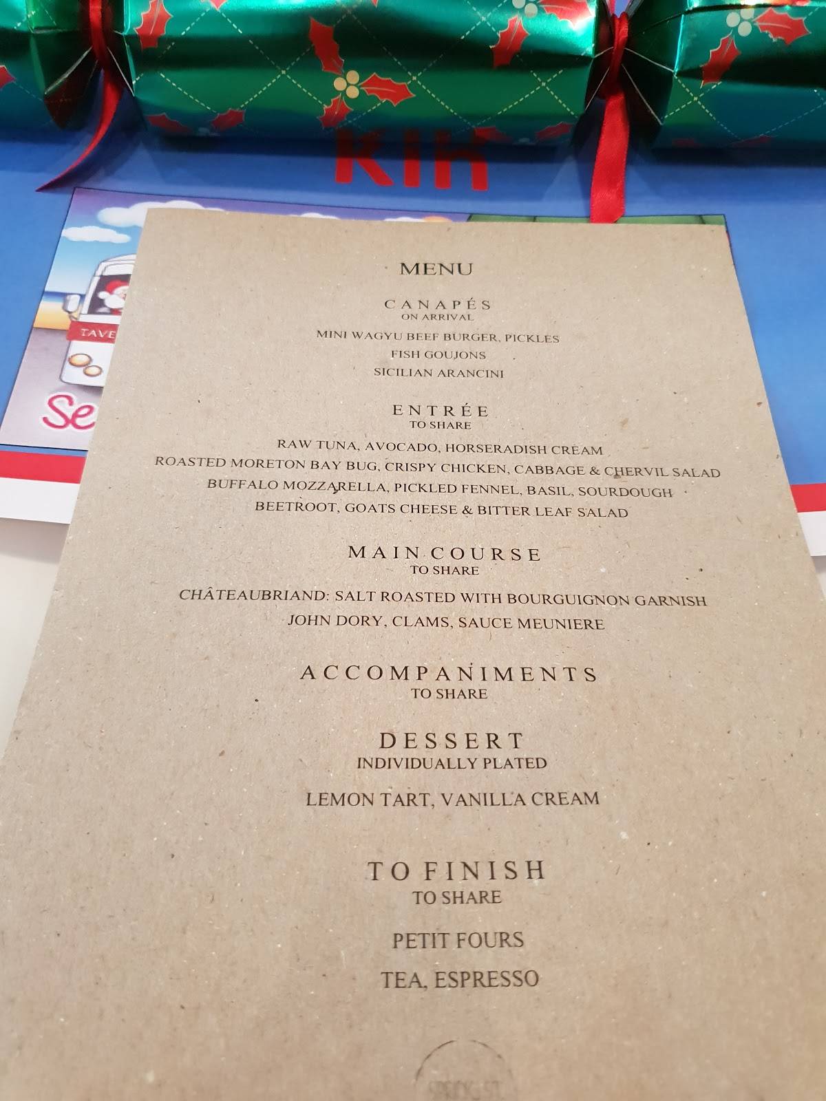Menu at The European restaurant, Melbourne