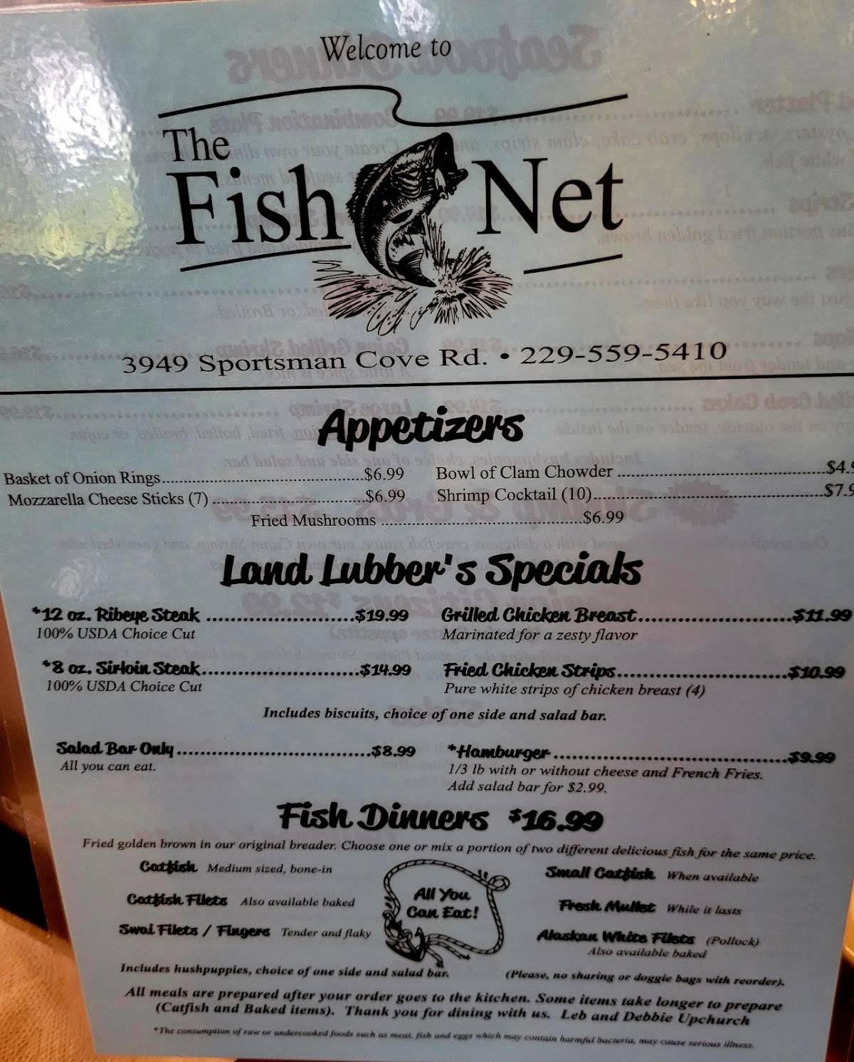 Menu at The Fish Net Restaurant, Lake Park