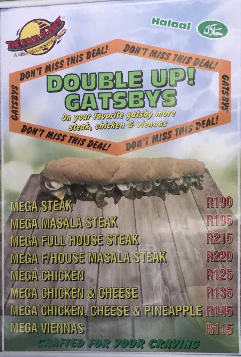 Menu at The Food Planet restaurant, Cape Town, 1 De Kock St