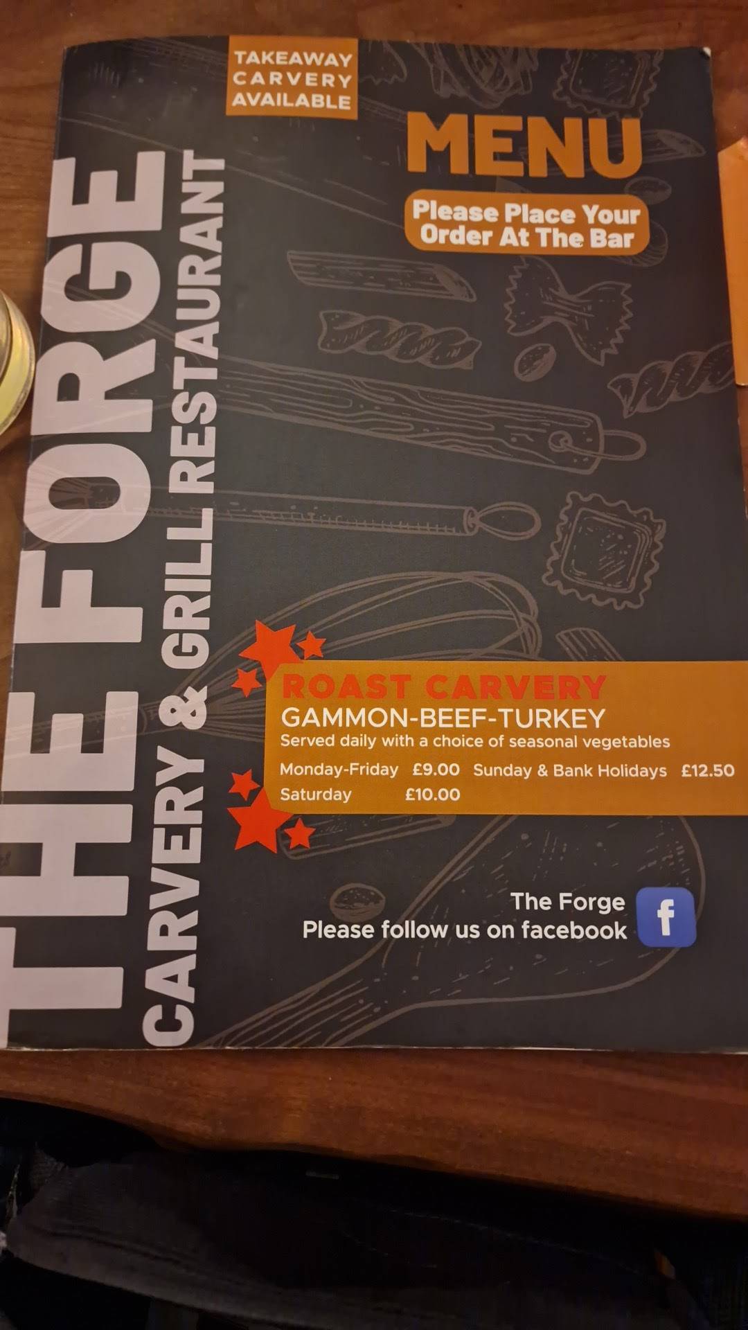 Menu at The Forge restaurant, Waltham Chase