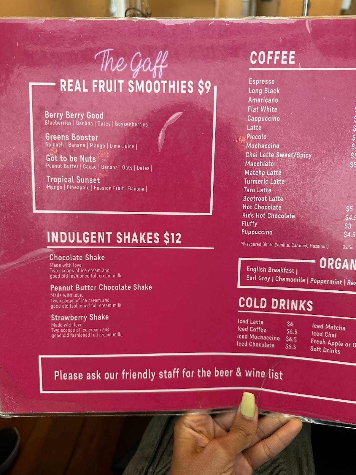 Carta de The Gaff Cafe & Eatery, Auckland