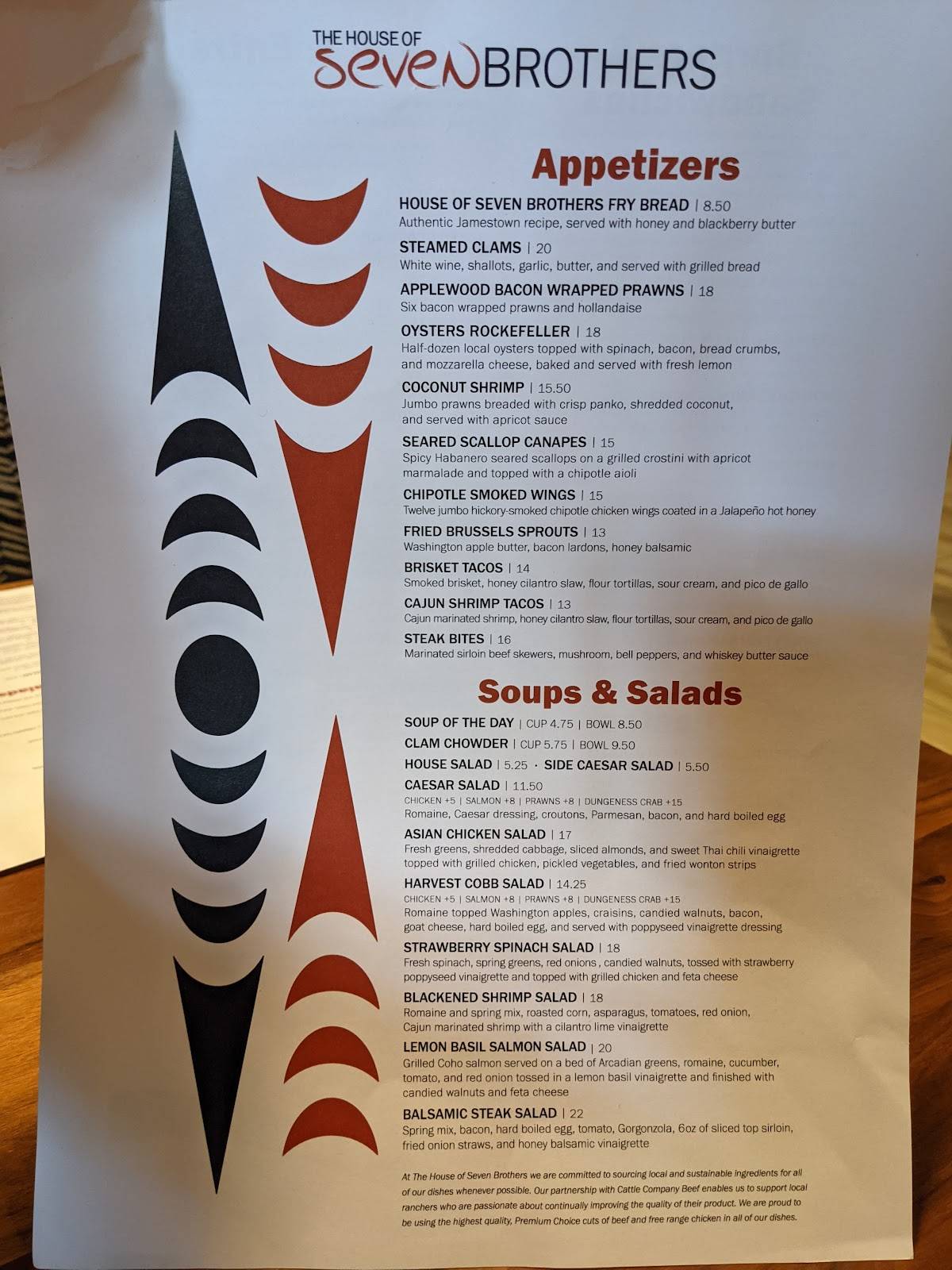Menu at The House of Seven Brothers restaurant, Sequim