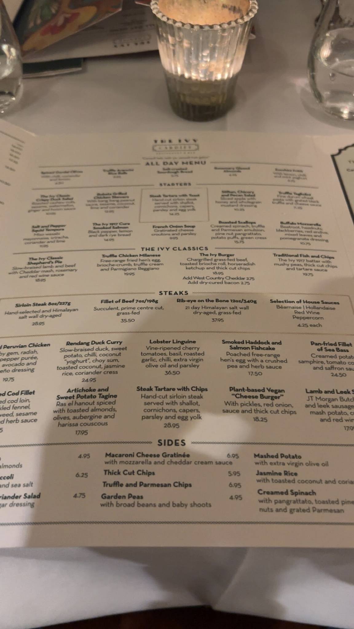 Menu at The Ivy Cardiff restaurant, Cardiff