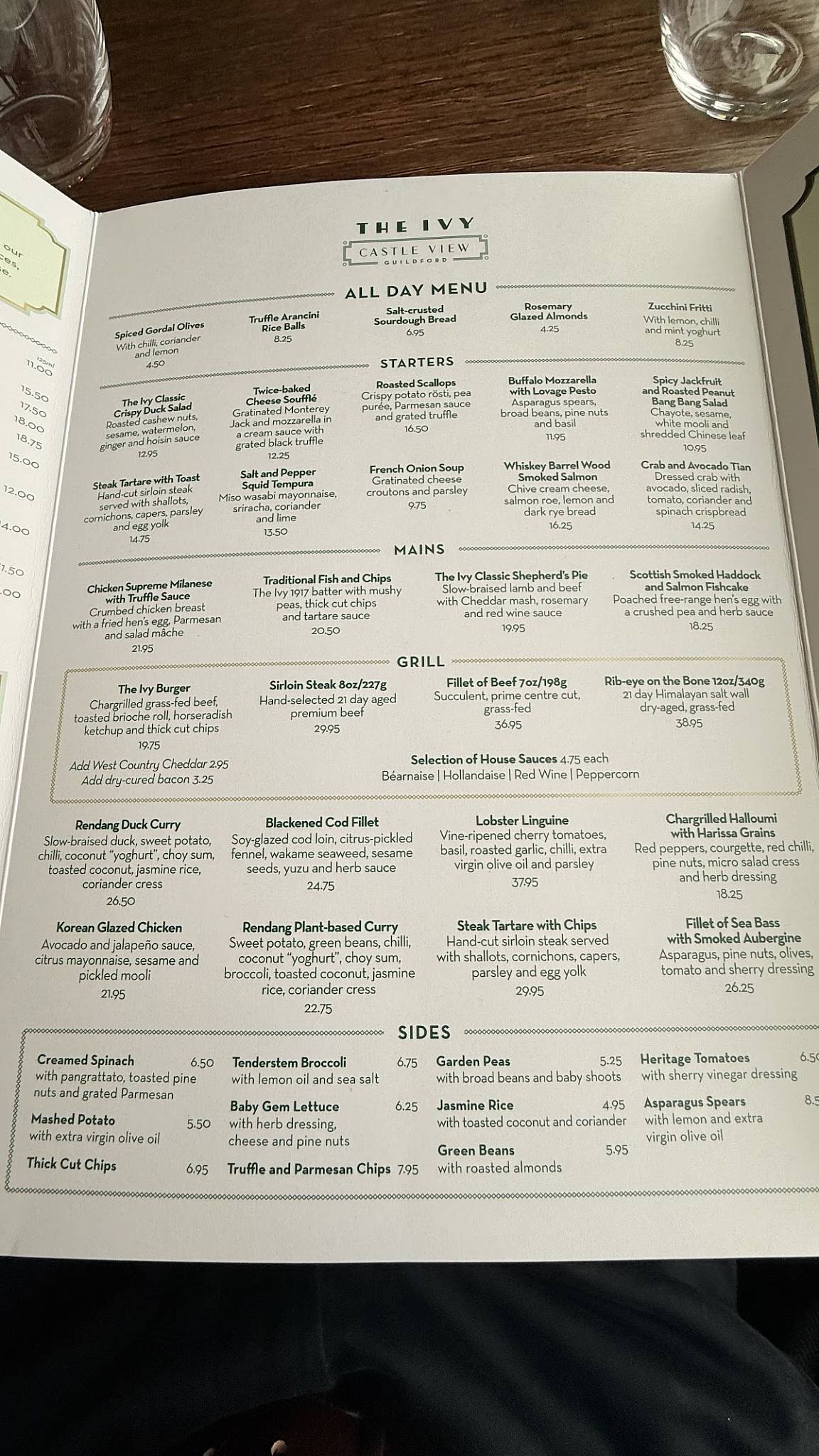 Menu at The Ivy Castle View restaurant, Guildford