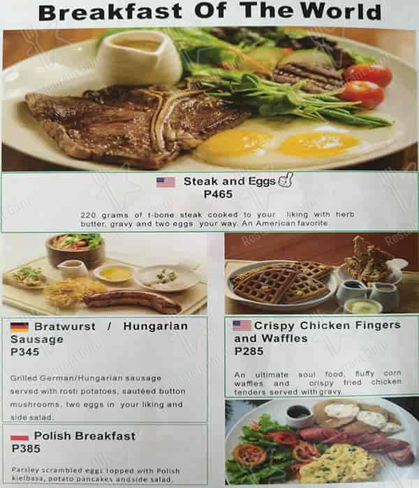 Menu at The Morning After restaurant, Muntinlupa