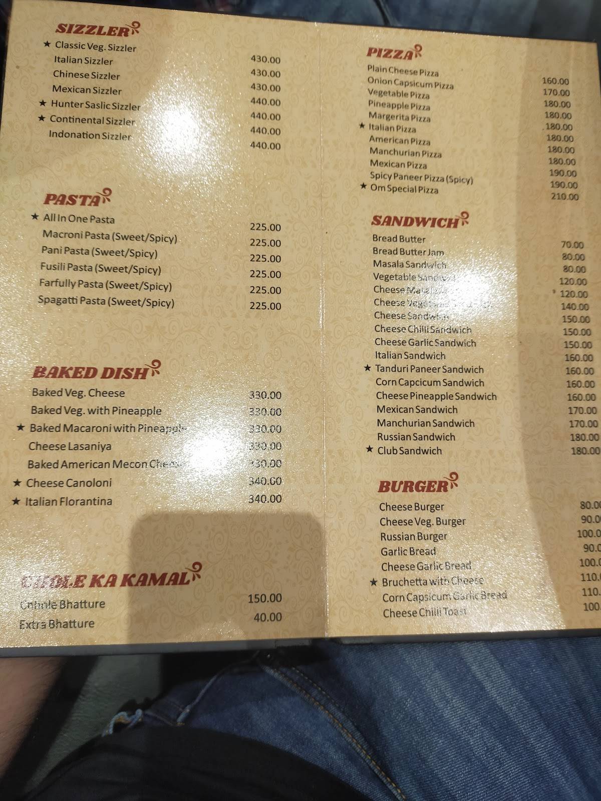 Menu at The Om Restaurant, Rajkot