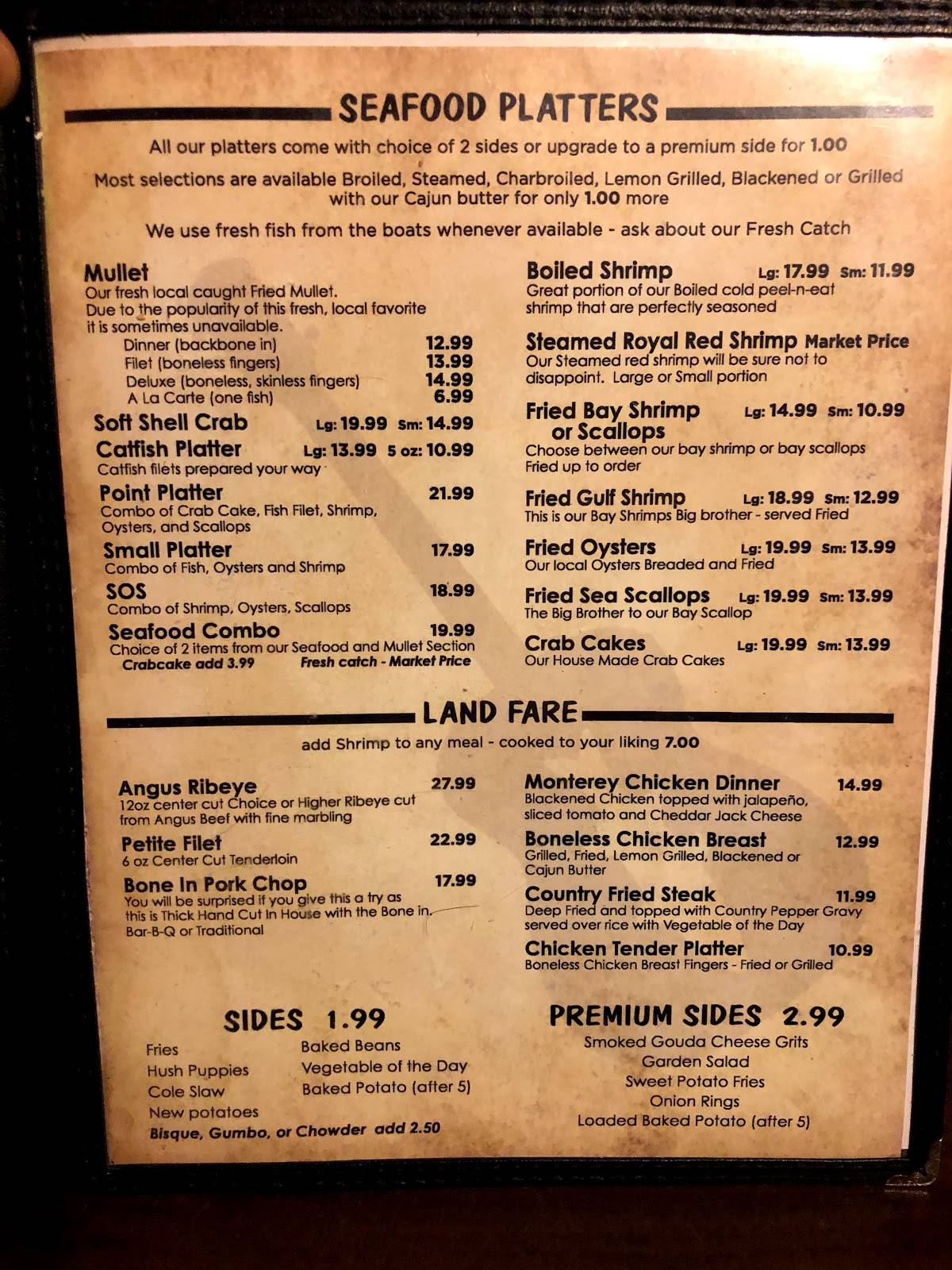 Menu at The Point Restaurant, Perdido Key