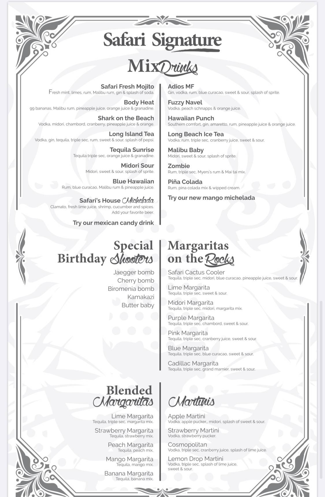Menu at The Safari Restaurant, Dinuba
