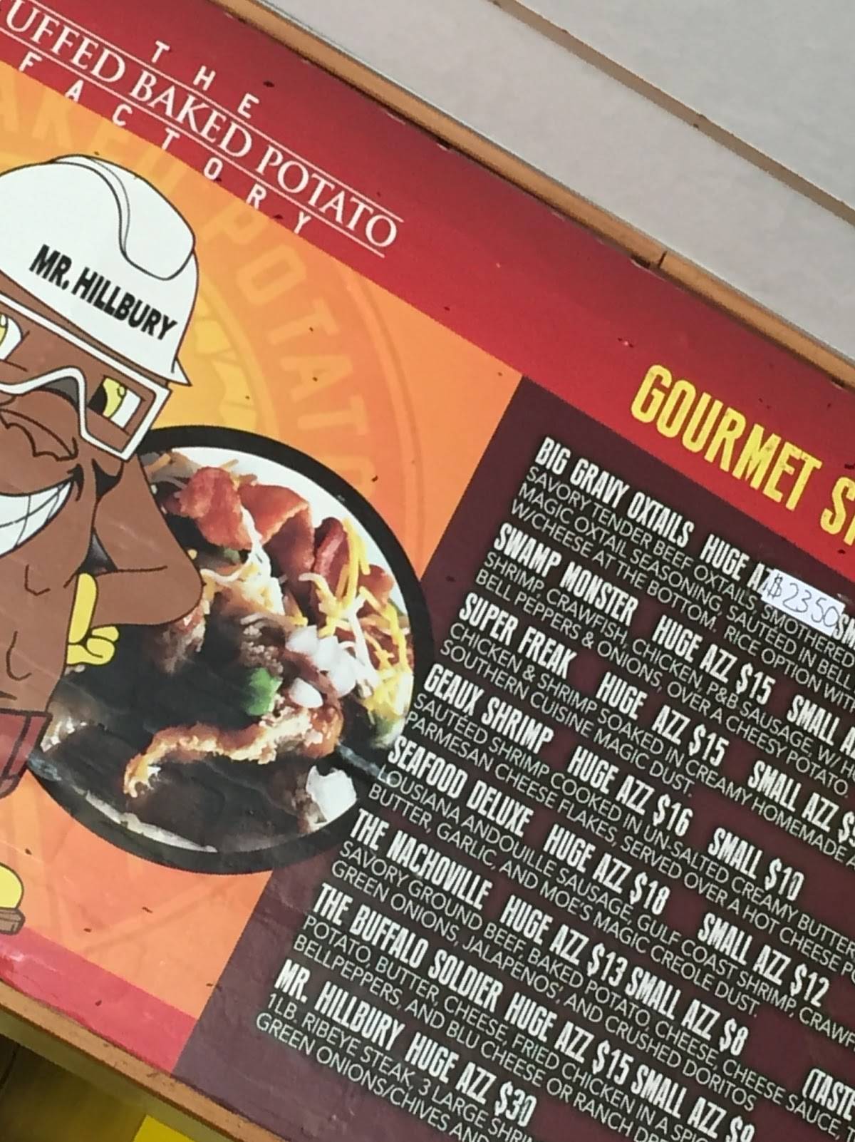 Menu at The Stuffed Baked Potato Factory restaurant, Houston, Hiram ...