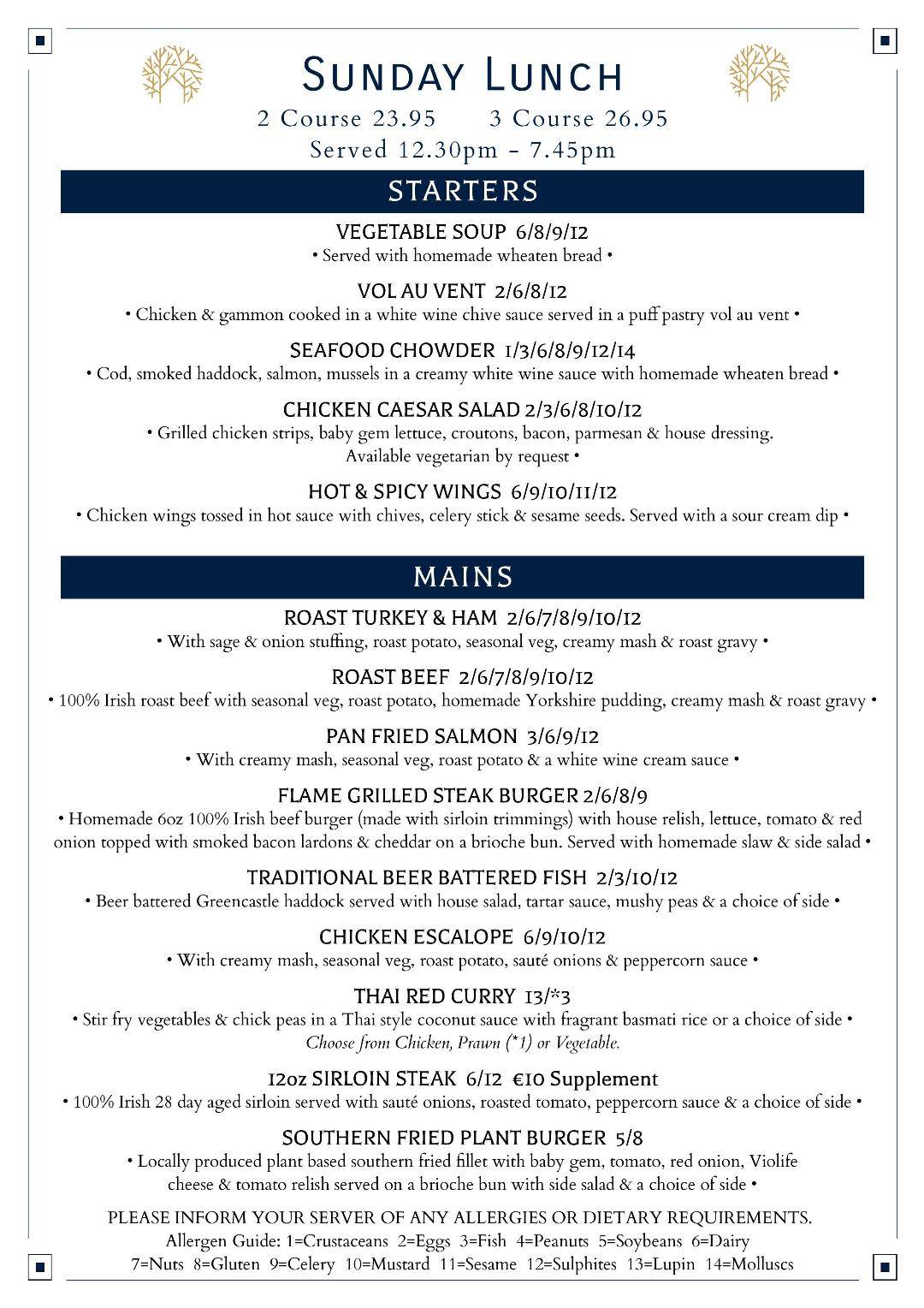Menu at The Treehouse Restaurant, Muff