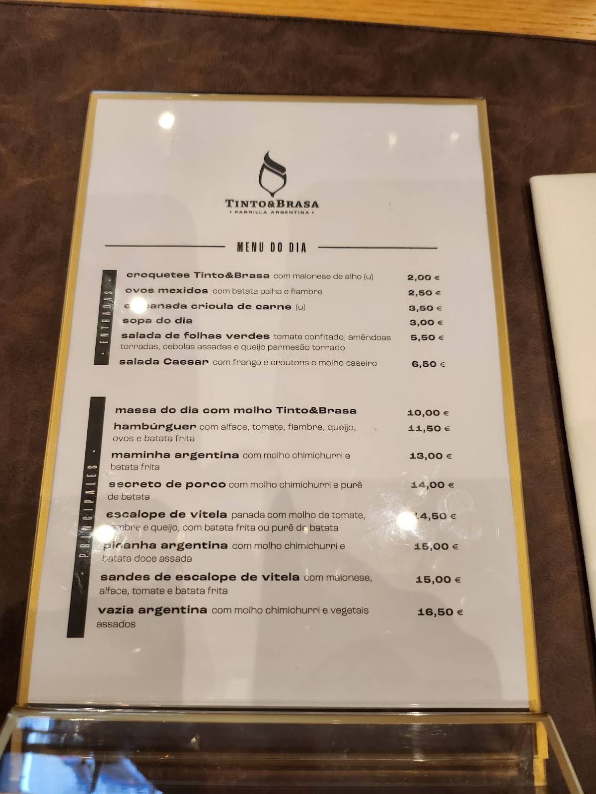 Menu at Tinto & Brasa Parrilla Argentina restaurant, Lisbon