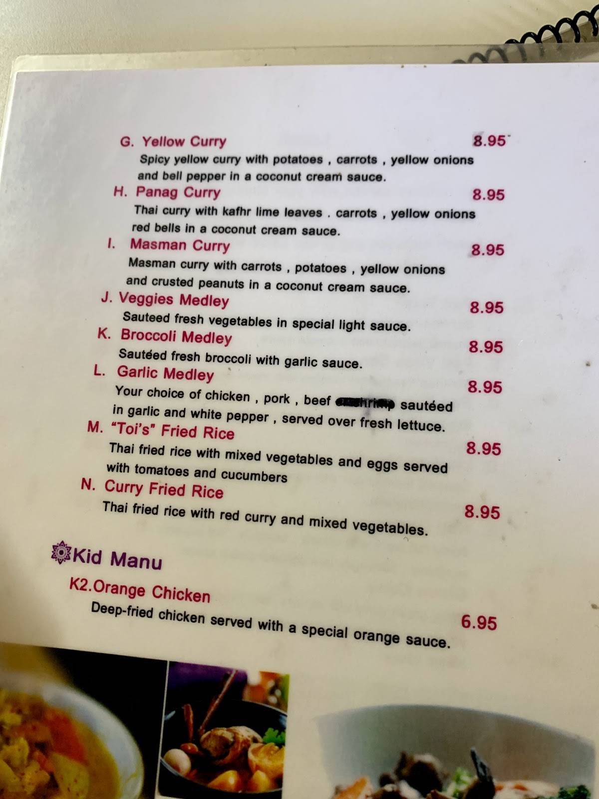 Menu at Toi's Thai Kitchen restaurant, Prescott Valley