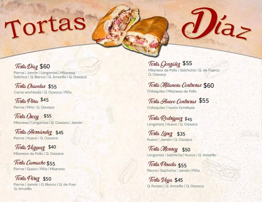Carta del restaurante Tortas Díaz, Santiago del Querétaro, C. Francisco ...