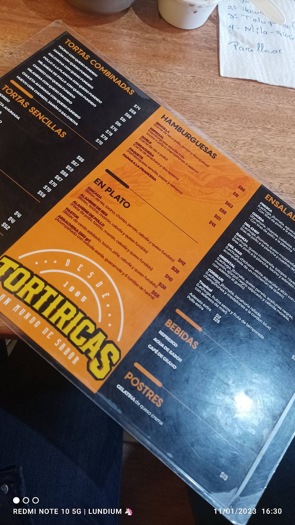 Carta del restaurante Torti-Ricas, Santiago del Querétaro, Calle Luis M ...