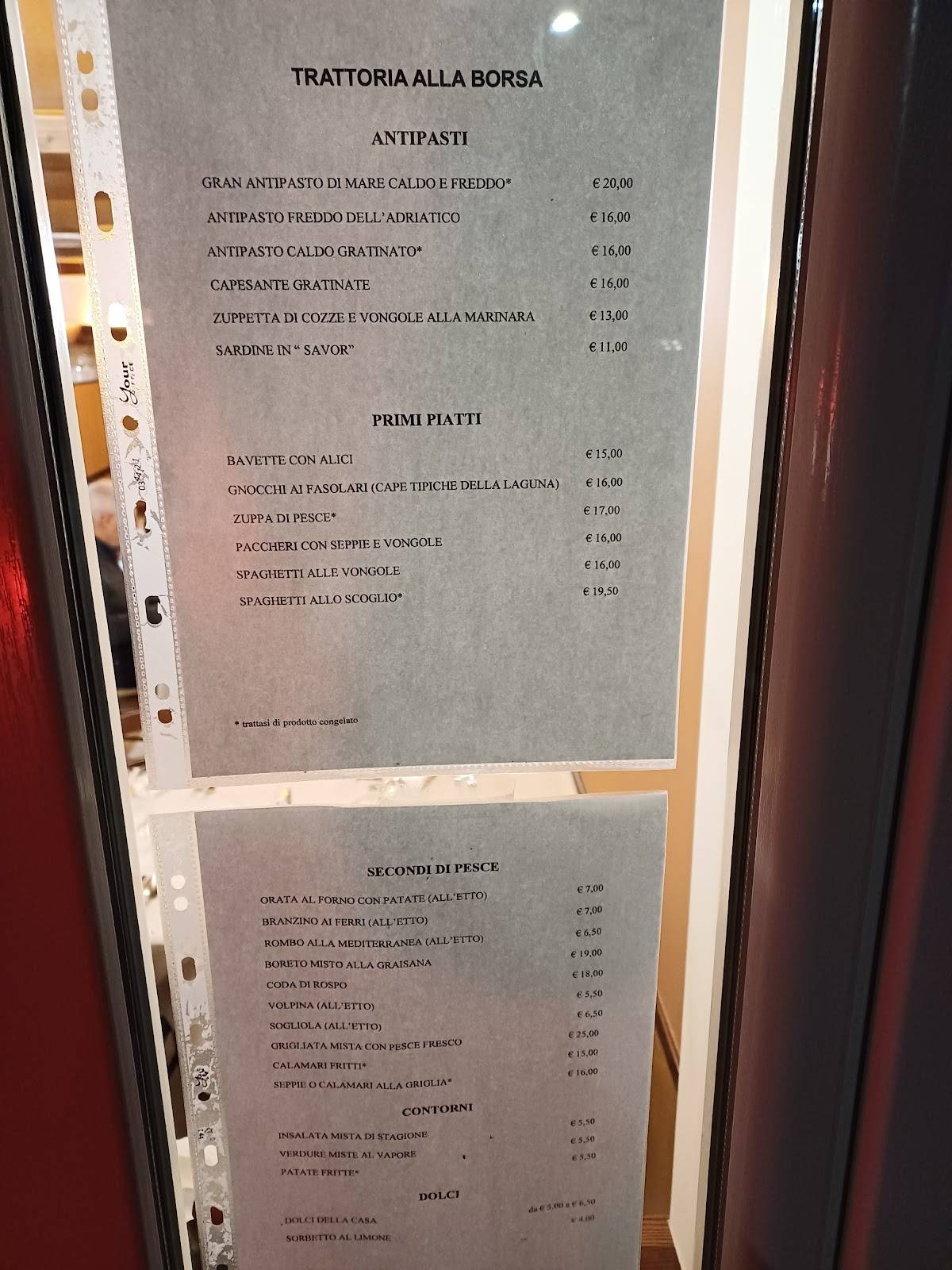 Speisekarte von Trattoria Alla Borsa restaurant, Grado, Via Conte di Grado