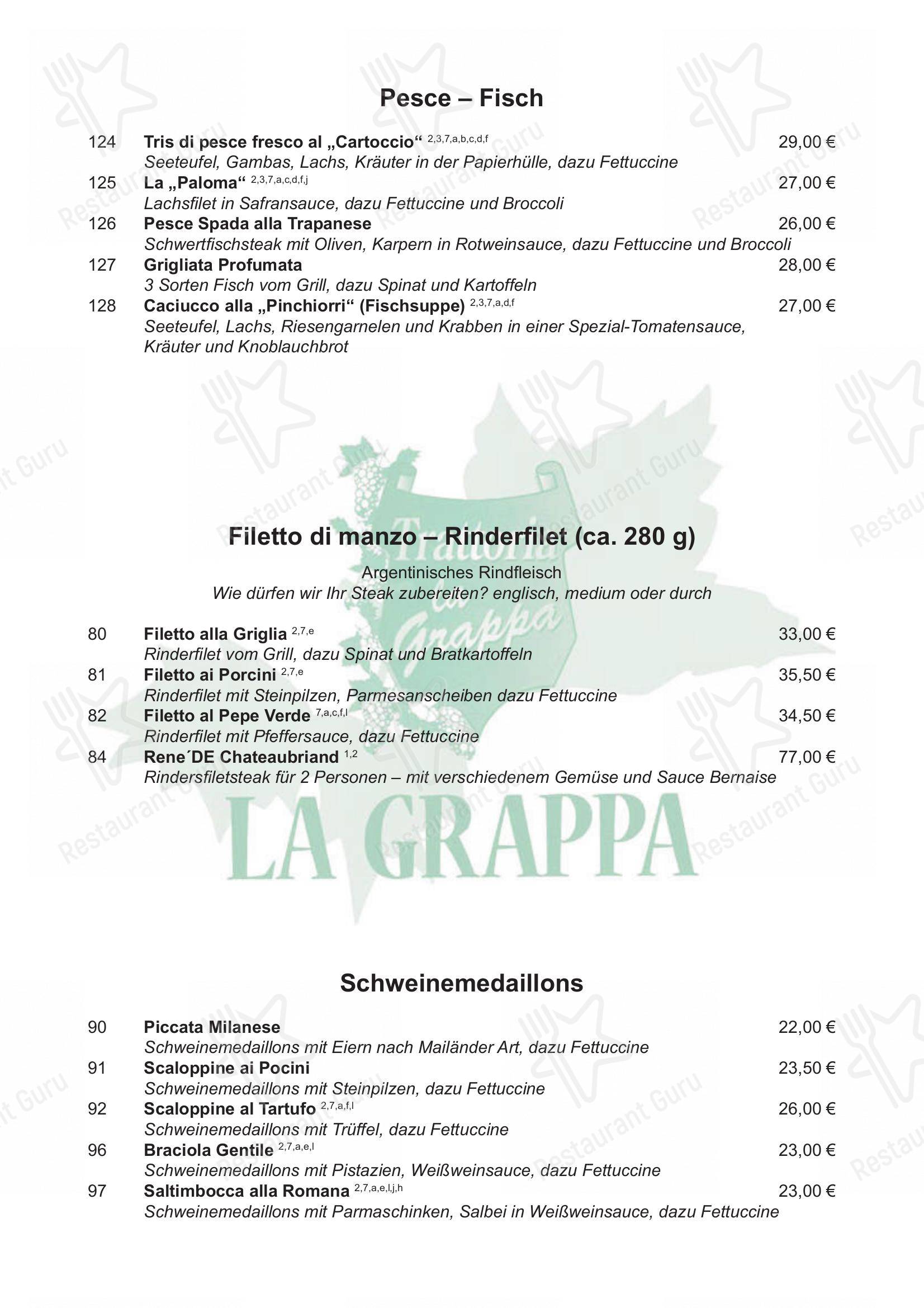 Speisekarte von Trattoria la Grappa restaurant, Erfurt