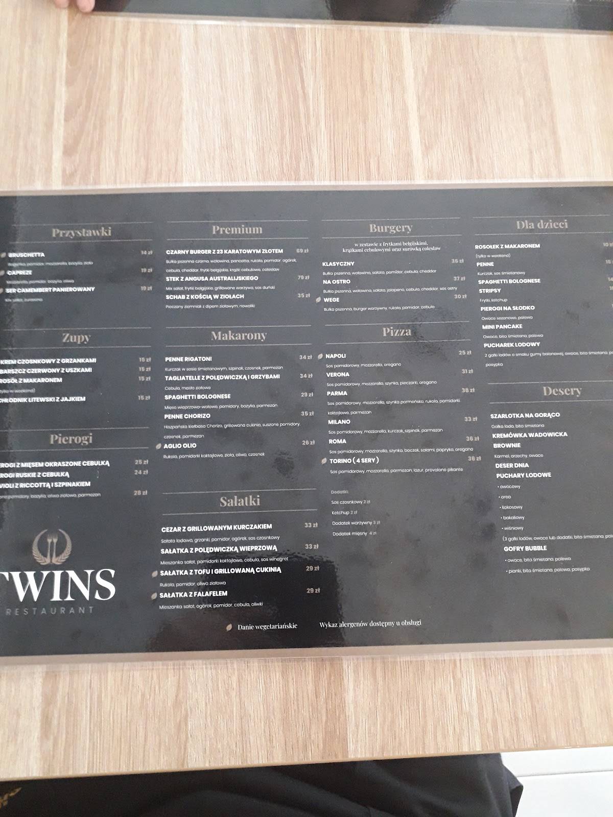 Menu at Twins Restaurant, Zator