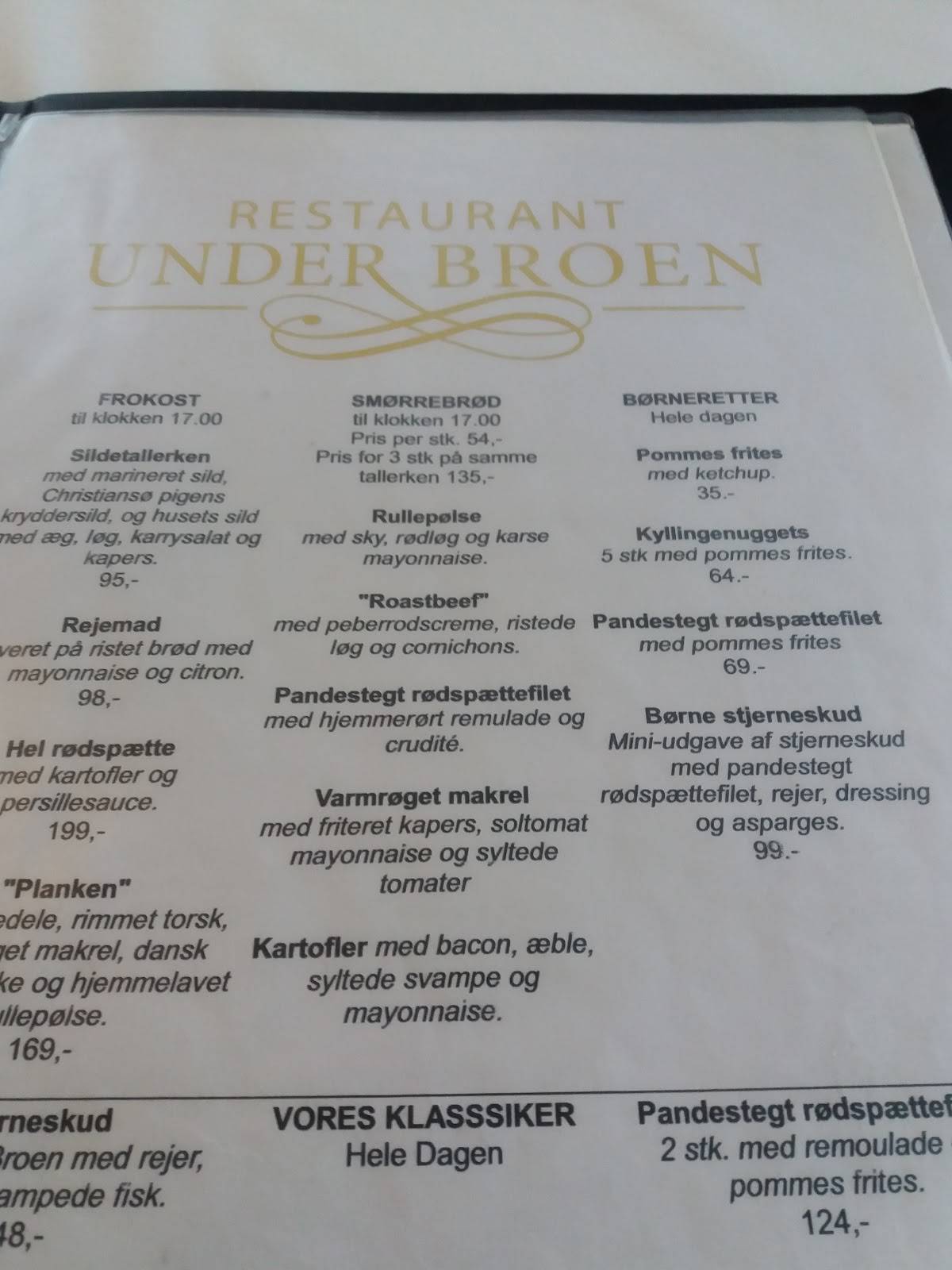 Menu at Restaurant Under Broen, Hvide Sande