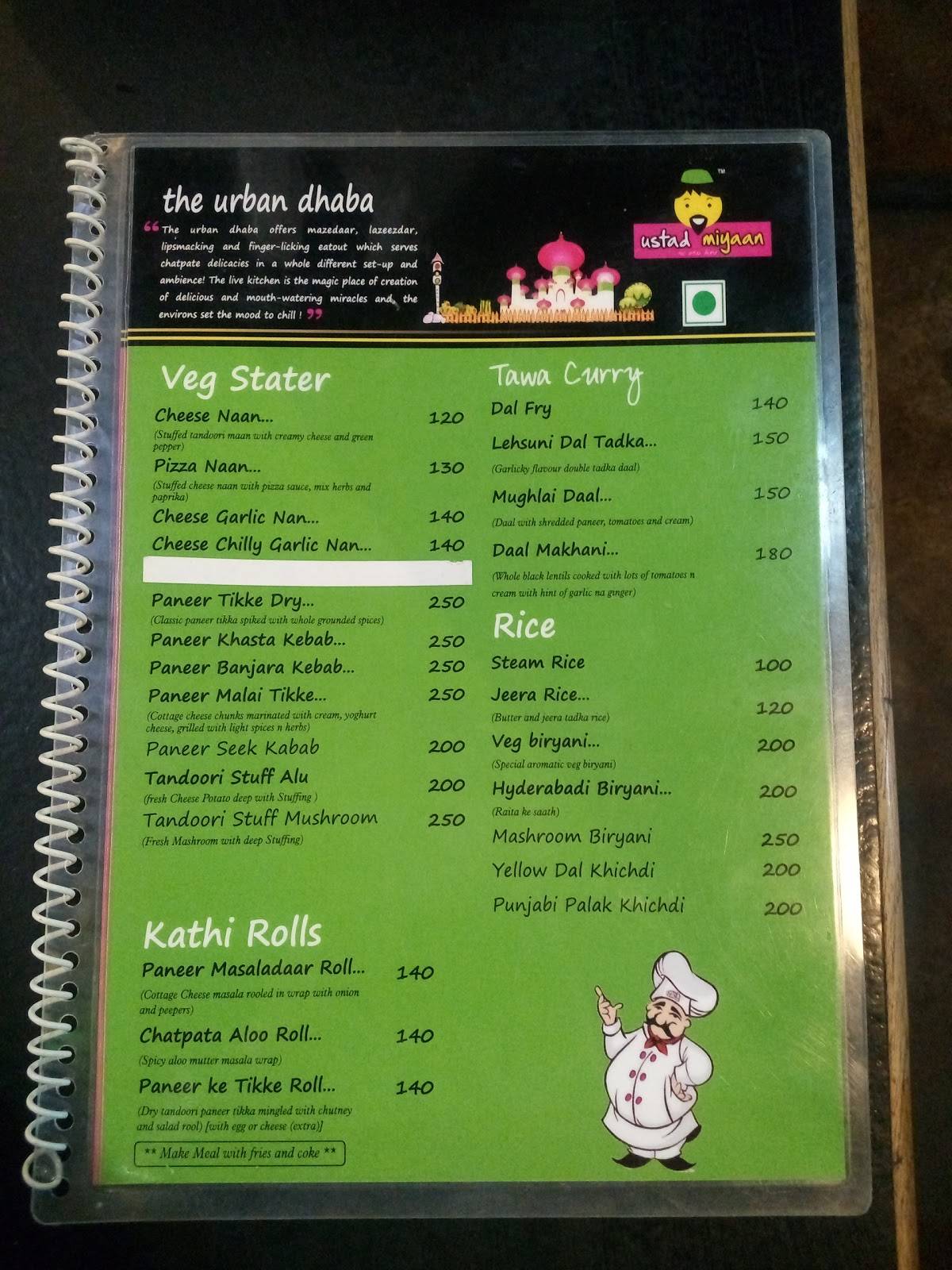 Menu at Ustad Miyaan, Vadodara, Vishwas Colony Rd