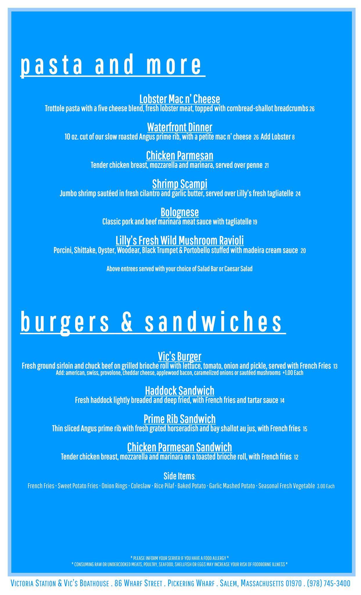 Menu at Victoria Station restaurant, Salem