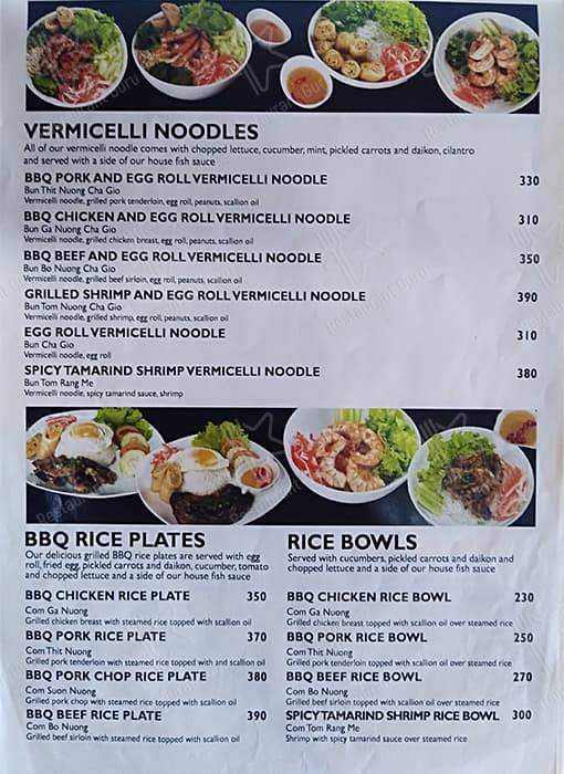 Menu at Viet Asia restaurant, Parañaque