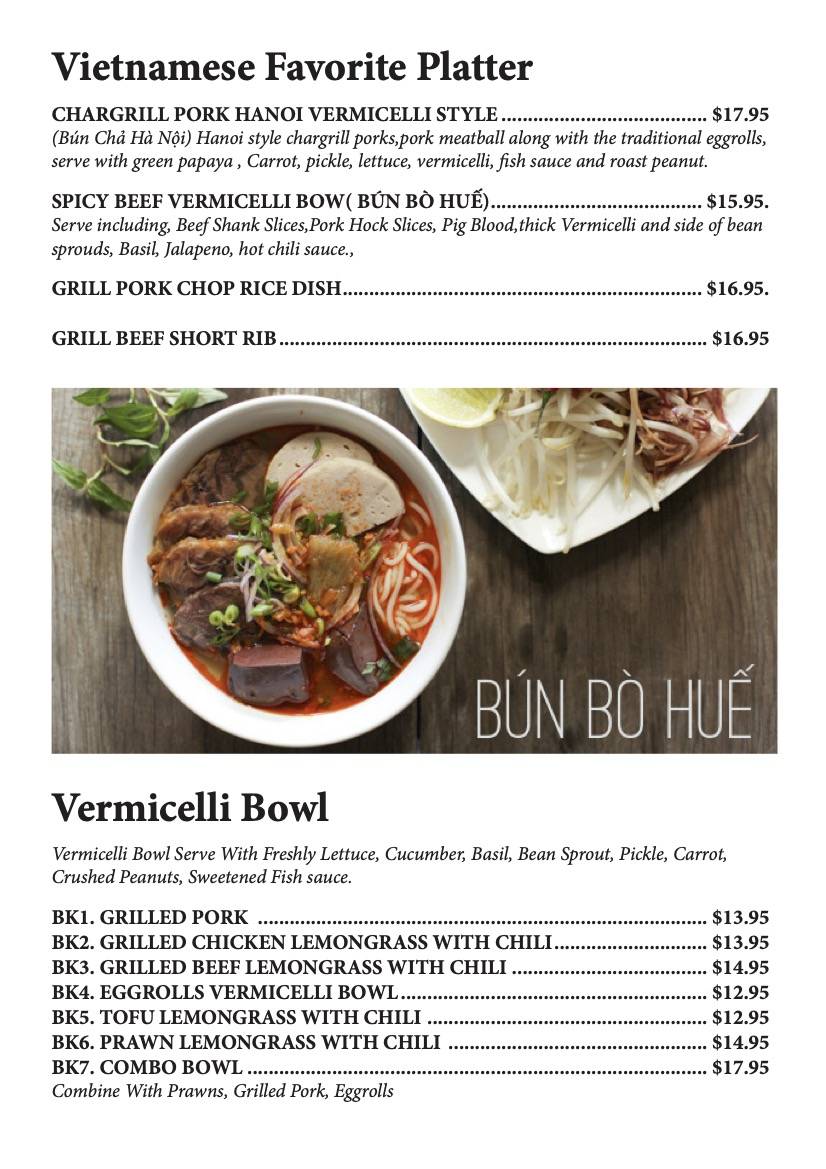 Carta del restaurante Vietnamese Kitchen and Grill, Renton