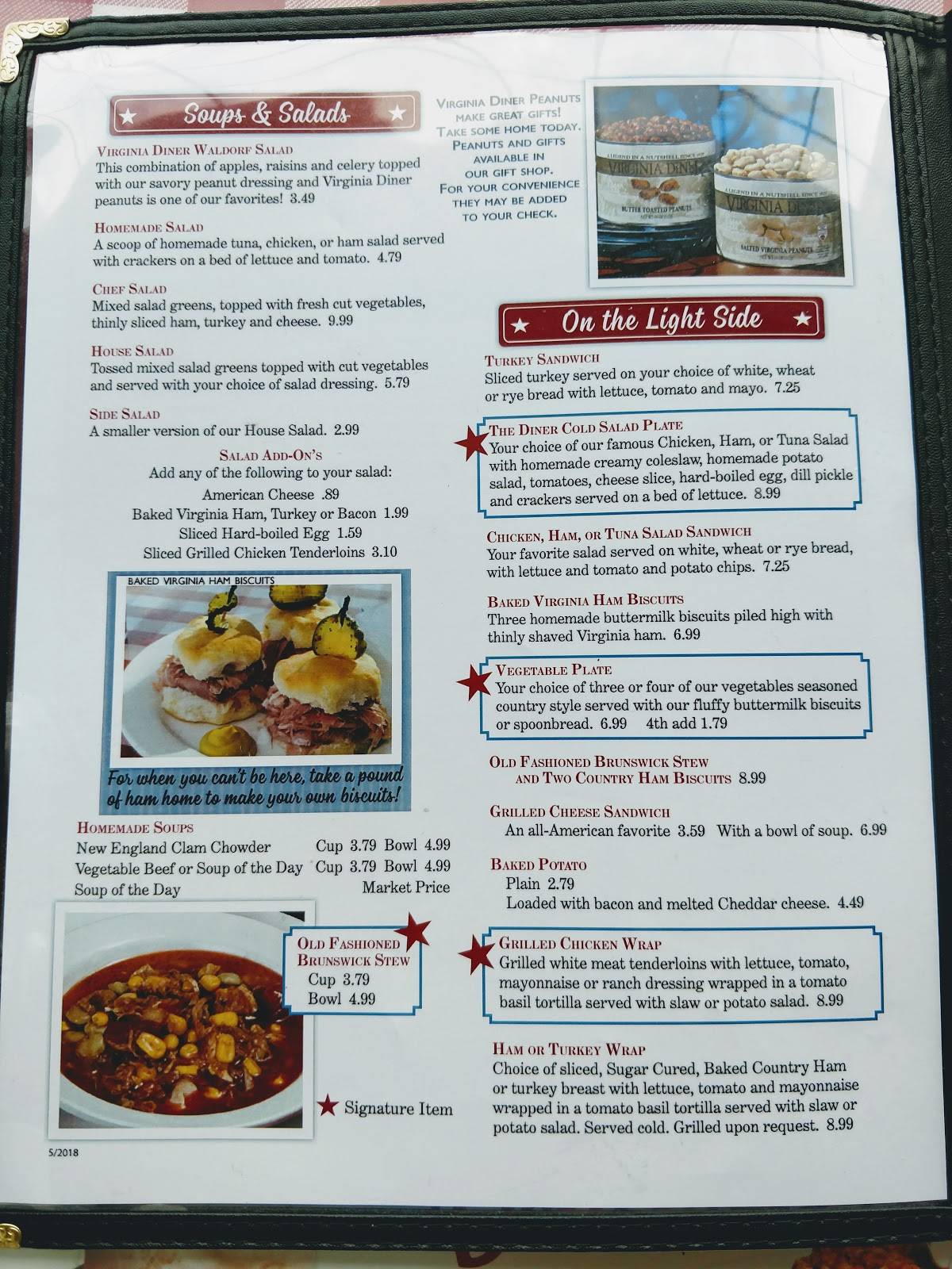 Menu at Virginia Diner restaurant, Wakefield, 408 County Dr