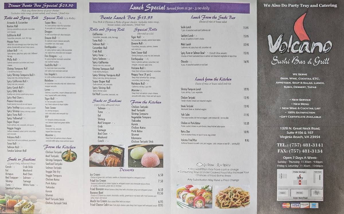 Menu at Volcano Sushi Bar, Virginia Beach, N Great Neck Rd