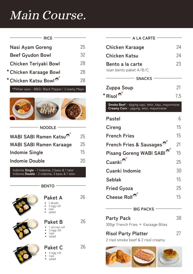 Menu at WABI SABI Cafe, Bandung